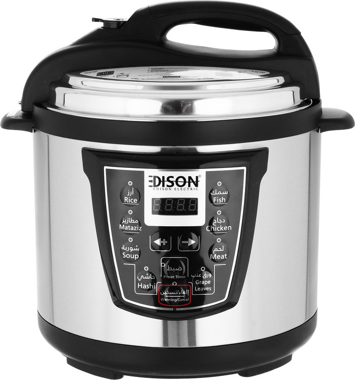قدر ضغط كهربائي إديسون، 6 لتر، قدر داخلي تيفال، 1000 واط - أسود / فضي