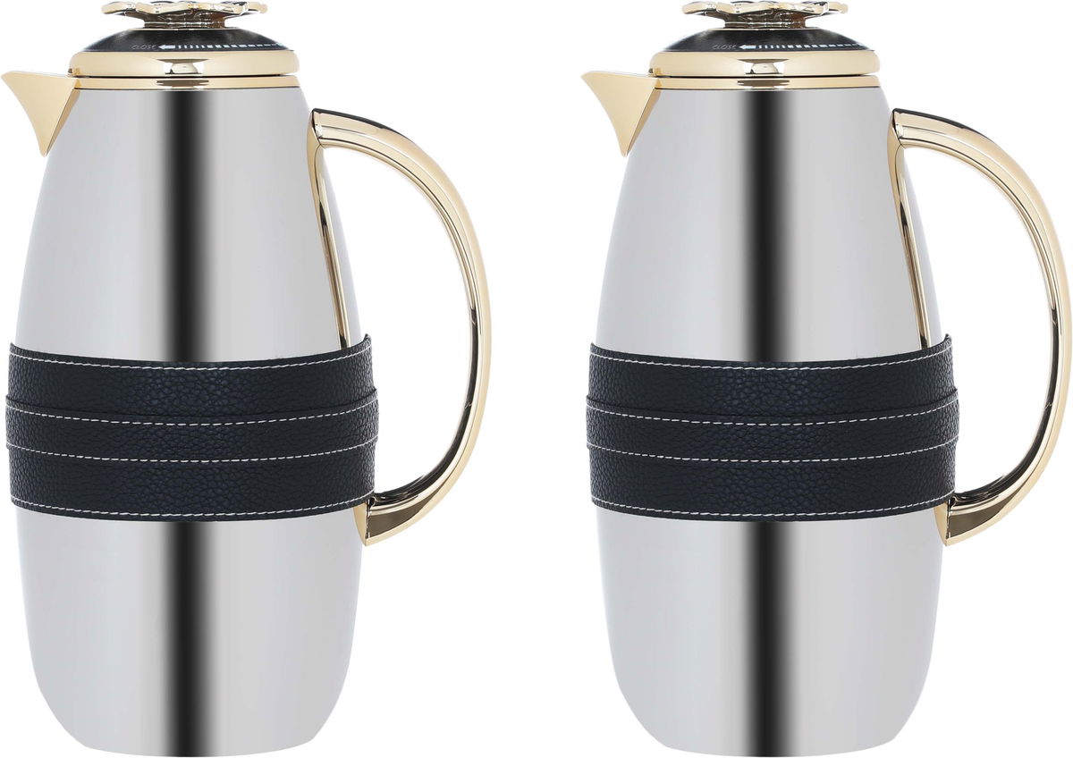 Al Saif Gallery Asmaa Steal Thermos Set, 1/0.75/1 Liter, 2 Pieces - Silver